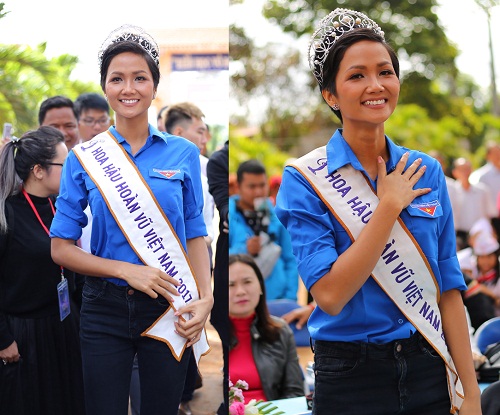 Bất ngờ với trang phục về thăm trường cũ của Hoa hậu H'Hen Niê