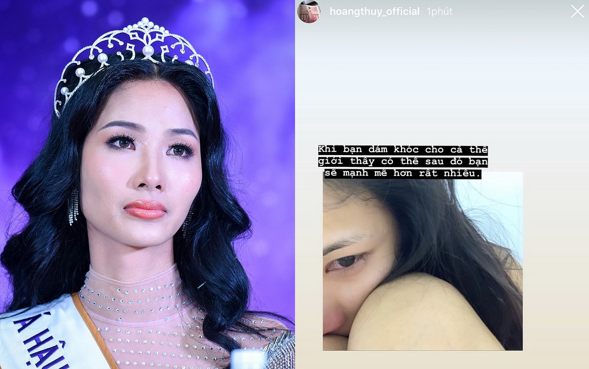 Hình ảnh Hoàng Thùy bật khóc, tâm trạng mệt mỏi khi thi cho Miss Universe 2019 khiến fan không ...